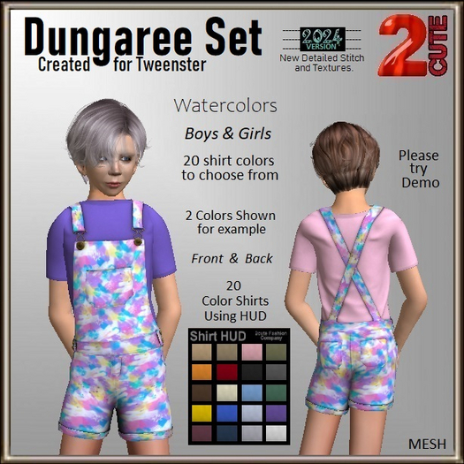 Second Life Marketplace - Dungaree Set [2cute] Watercolors